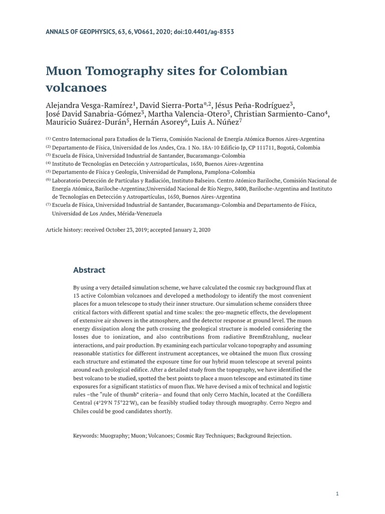 Muon Tomography Sites For Colombian Volcanoes: ANNALS OF GEOPHYSICS, 63 ...