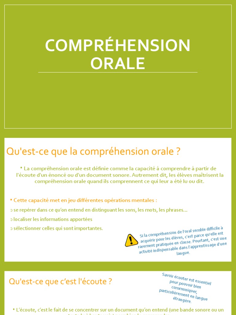 Compréhension orale : étapes clés | PDF | Document | Discours ...