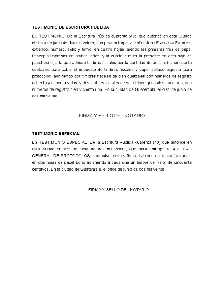 Testimonio de Escritura Pública | PDF Testimonio de Escritura Pública | PDF