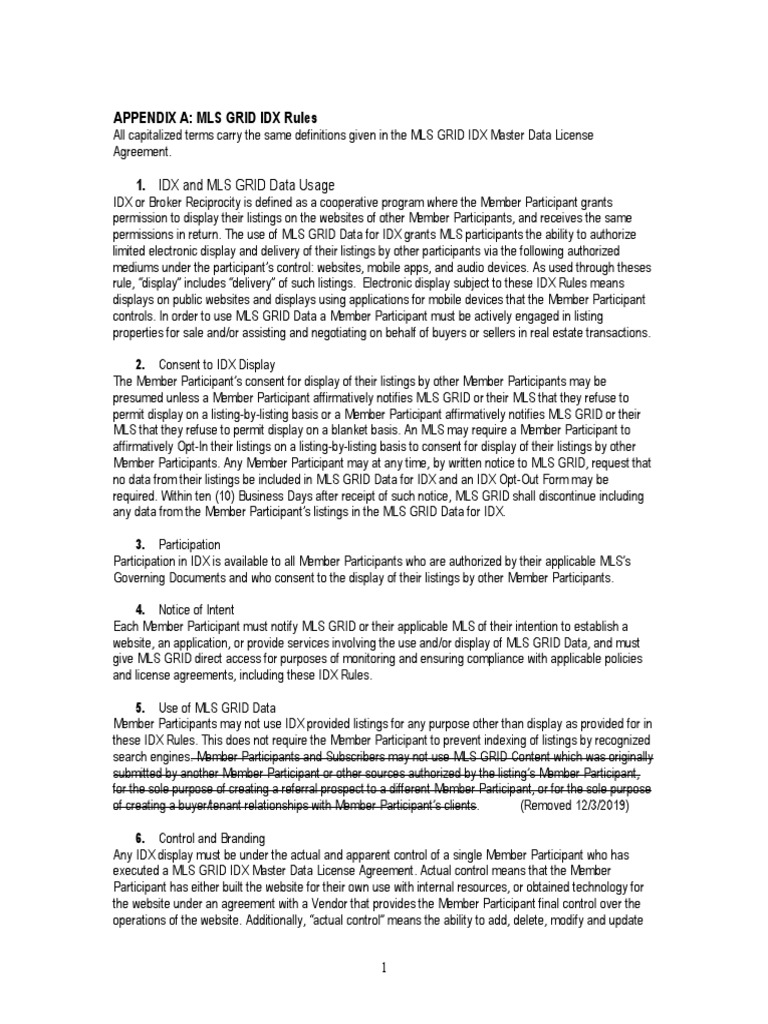 Appendix A: Mls Grid Idx Rules: 2. Consent To IDX Display | PDF ...