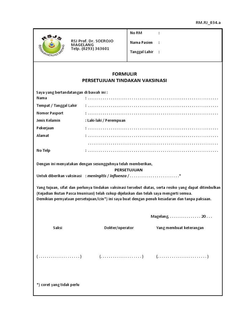 Form Persetujuan Tindakan Vaksinasi | PDF