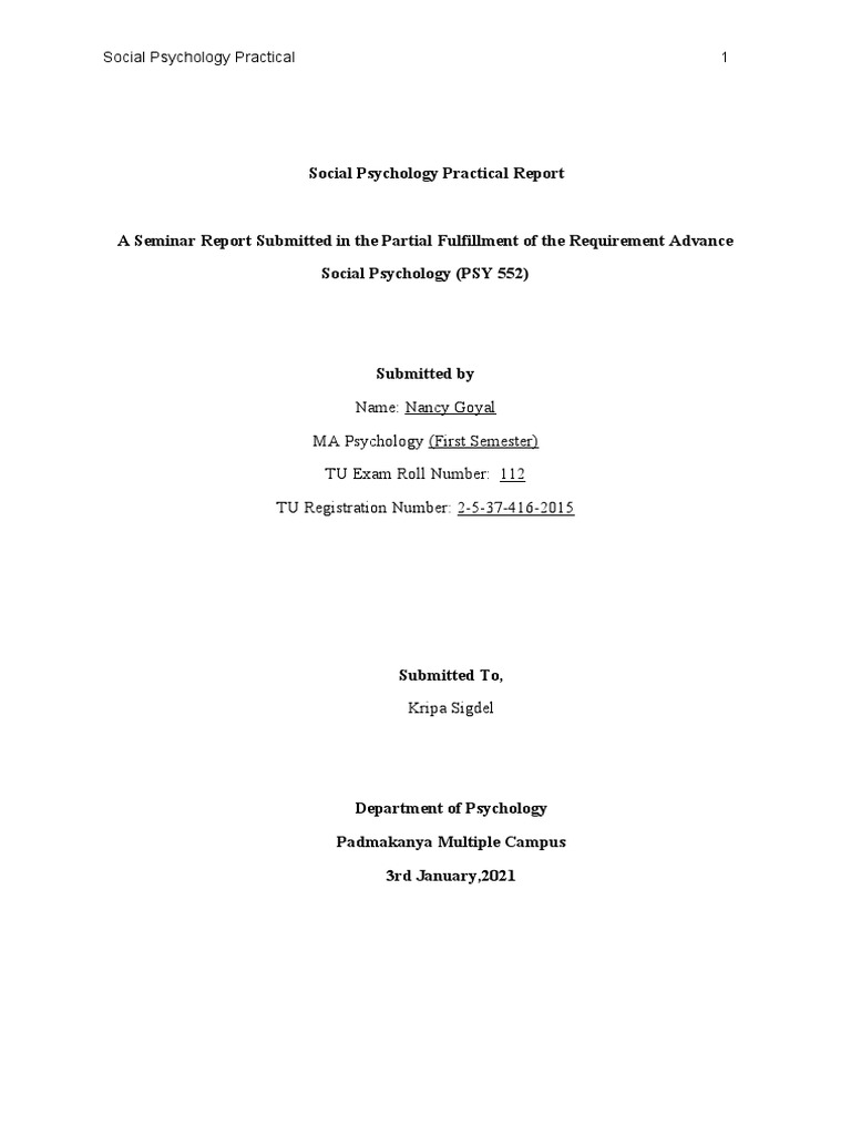 Social Psychology Practical Report | PDF | Altruism | Leadership