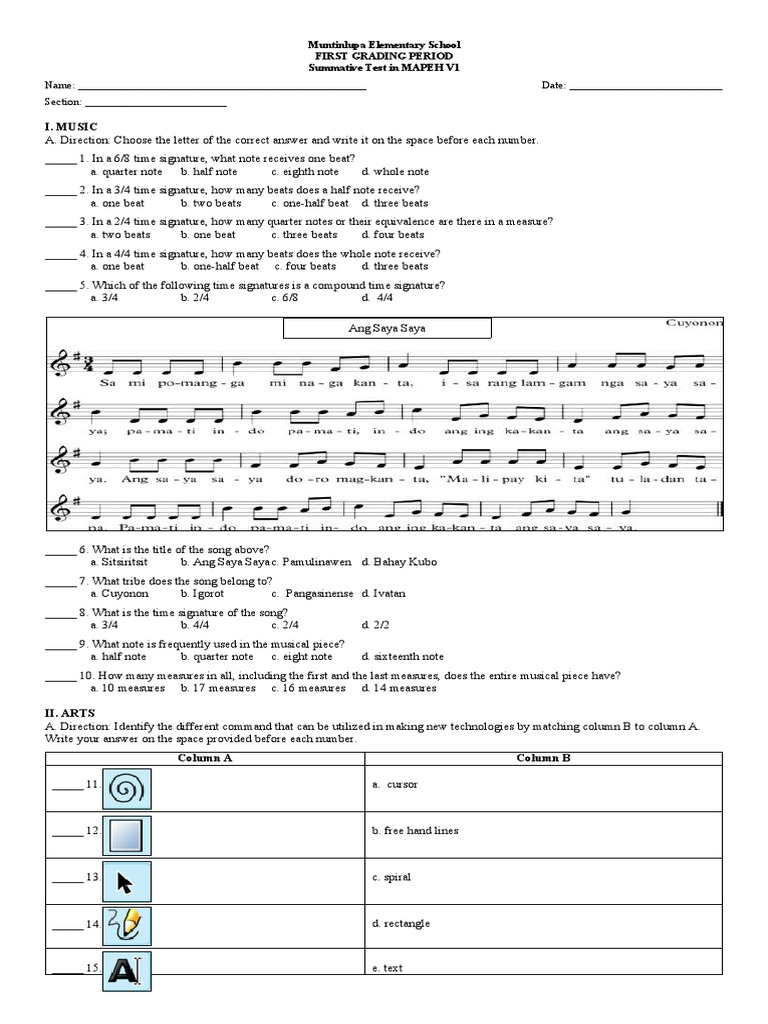 First Quarter Summative Test in MAPEH | PDF | Comics | Comic Book