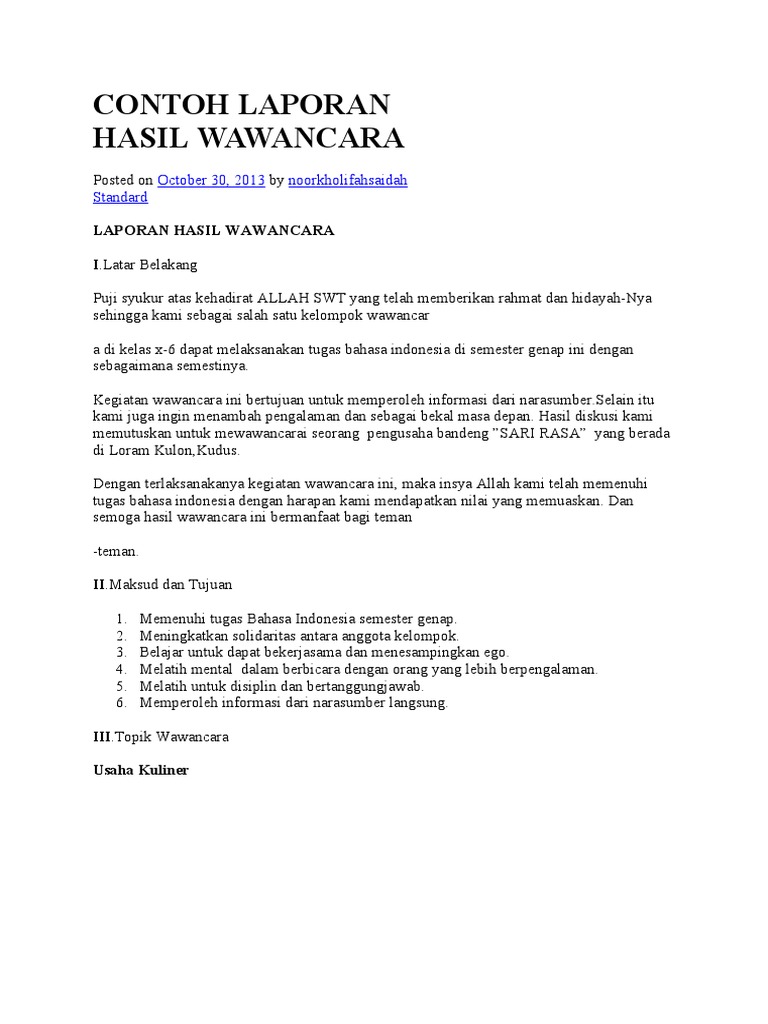 Contoh Laporan Wawancara | PDF