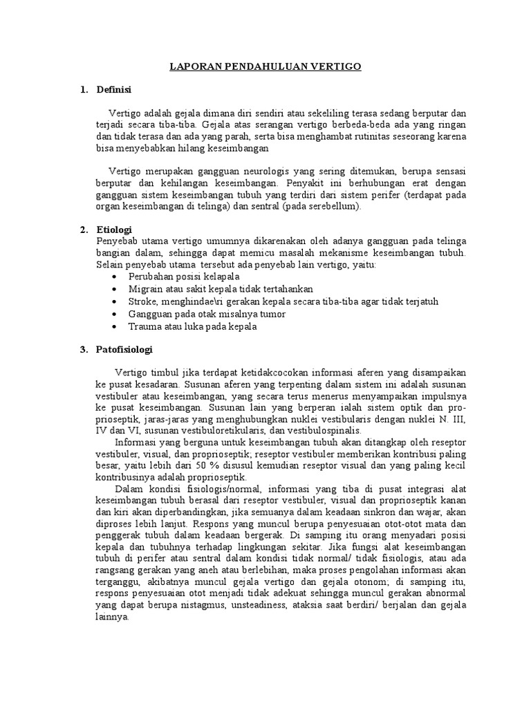 Laporan Pendahuluan Vertigo | PDF