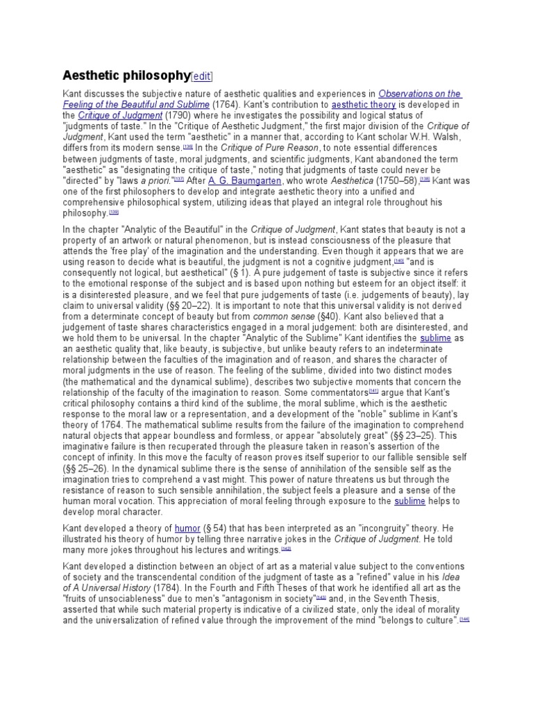 Aesthetic Philosophy | PDF | Immanuel Kant | Aesthetics