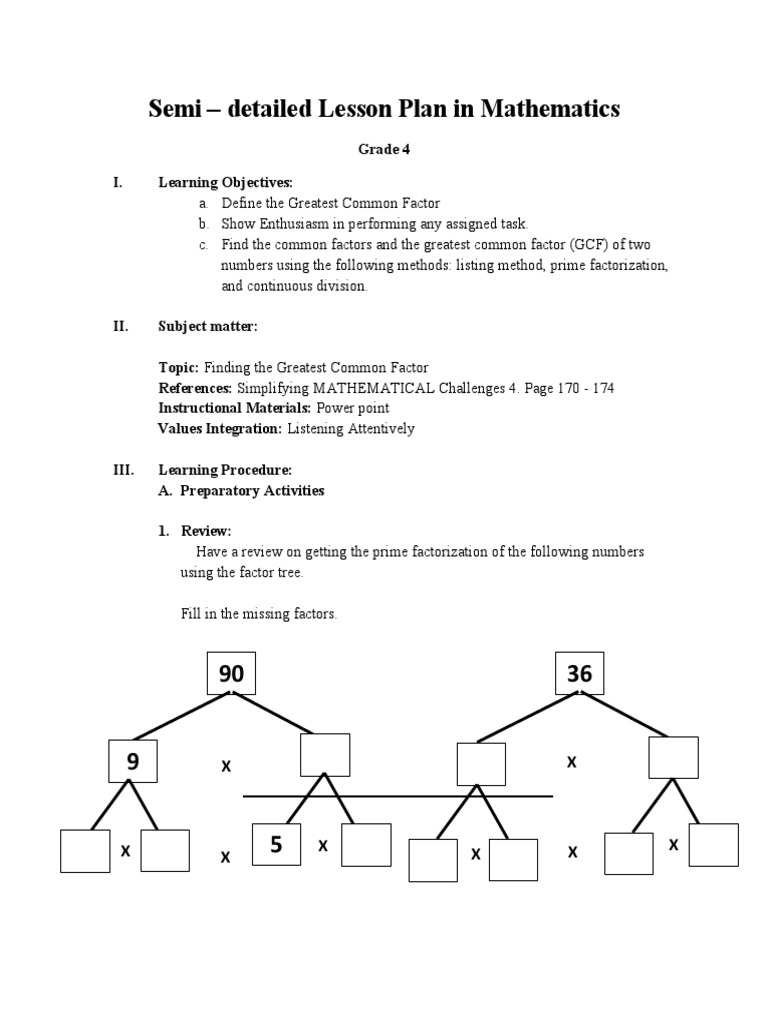 Sample Semi - Detailed Lesson Plan MATH 4 | PDF