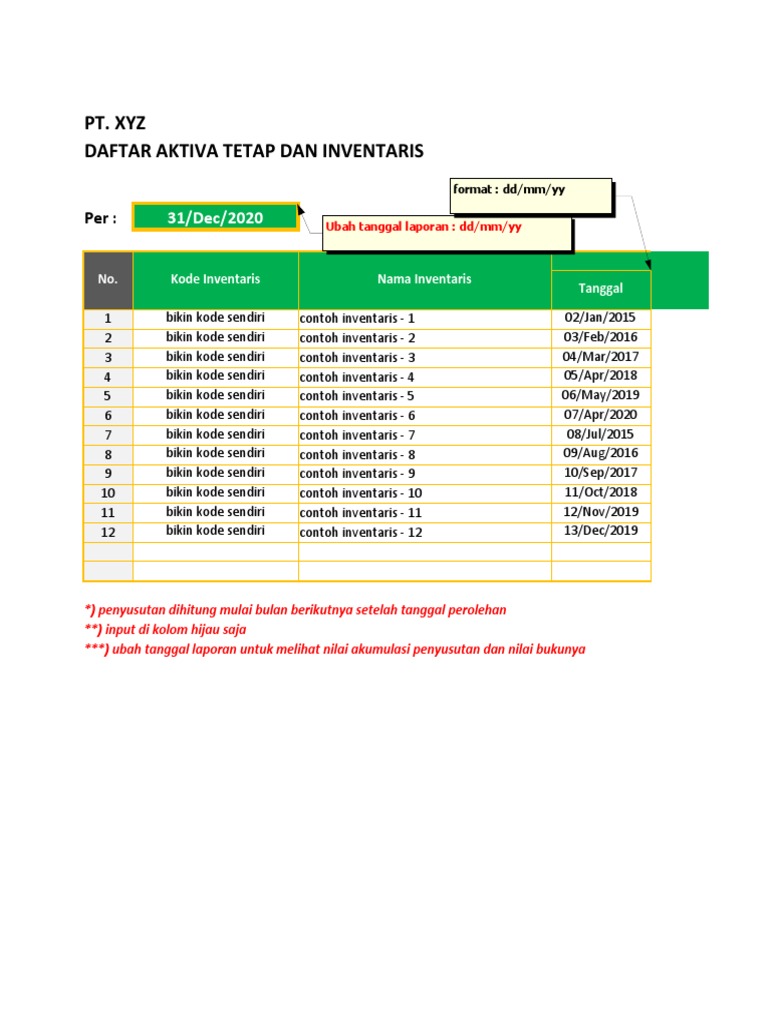 Template Penyusutan Aktiva Tetap Dan Inventaris - NEW | PDF | Bisnis