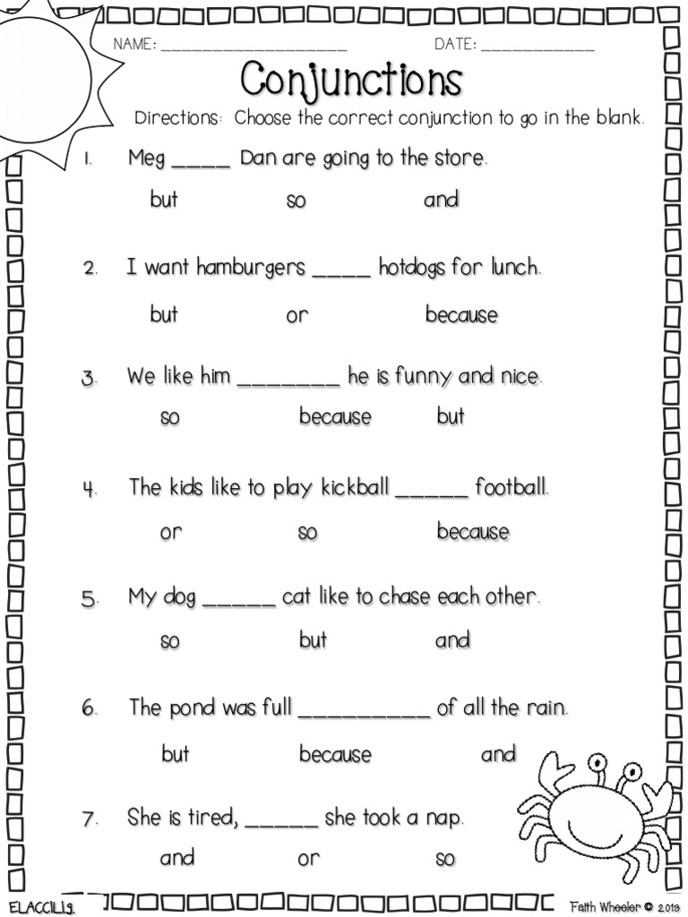 Conjunction Worksheets For Grade 2