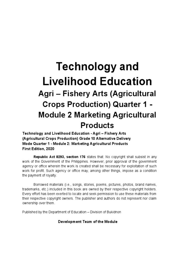 TLE AFA AgriCropProduction Q1 M2 MarketingAgriculturalProducts v3 | PDF | Sales | Marketing