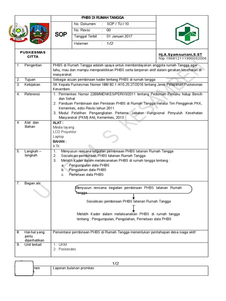 SOP PHBS Rumah Tangga | PDF