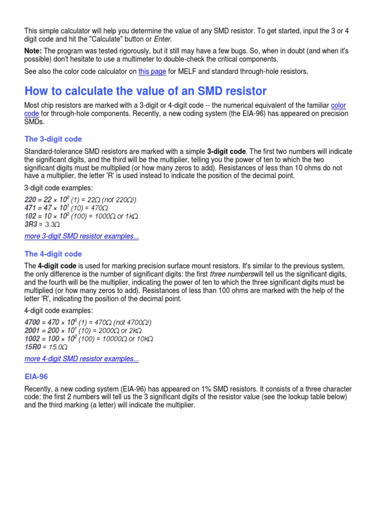 This Simple Calculator Will Help You Determine The Value Of Any Smd