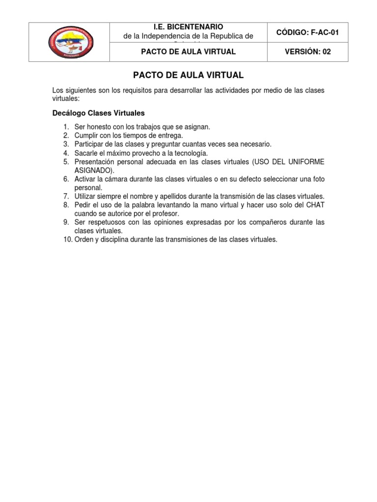 Pacto de Aula Virtual2 | PDF