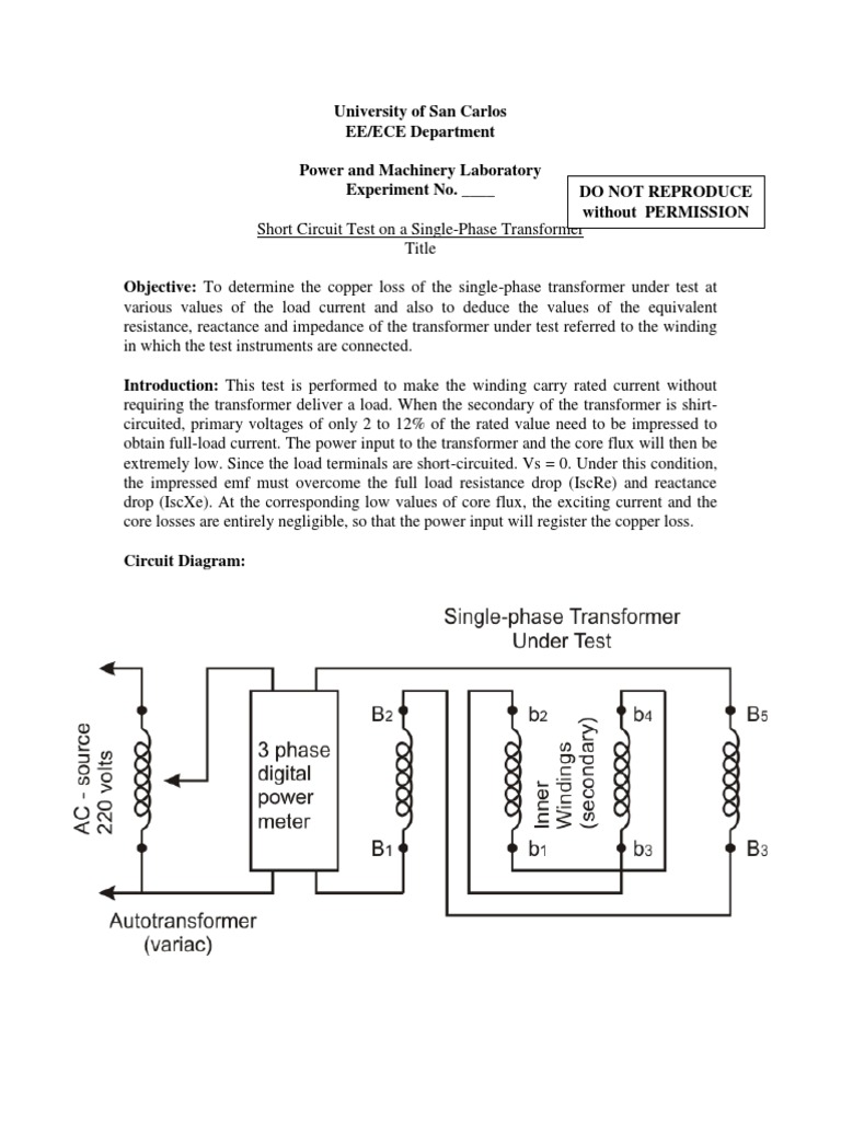 Short Circuit Test on Single-Phase Transformer | PDF | Transformer ...