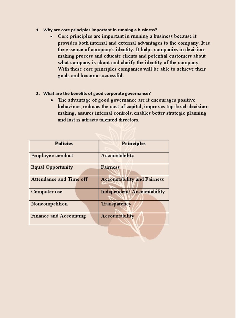 Why Are Core Principles Important in Running A Business? | PDF