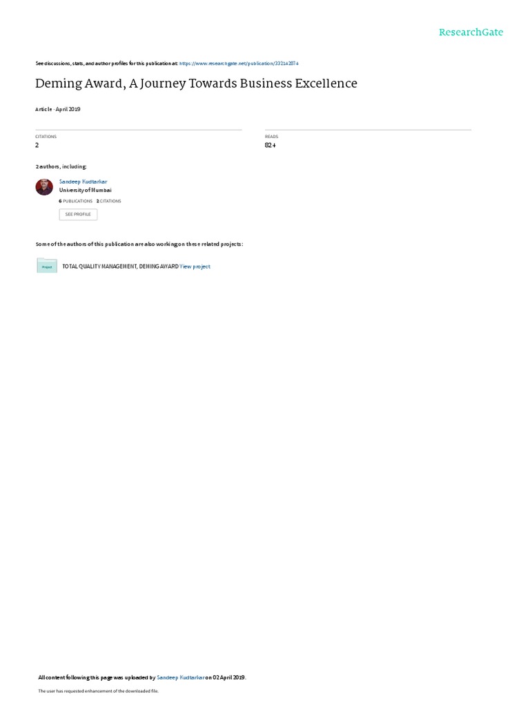 Deming Award, A Journey Towards Business Excellence: April 2019 | PDF ...