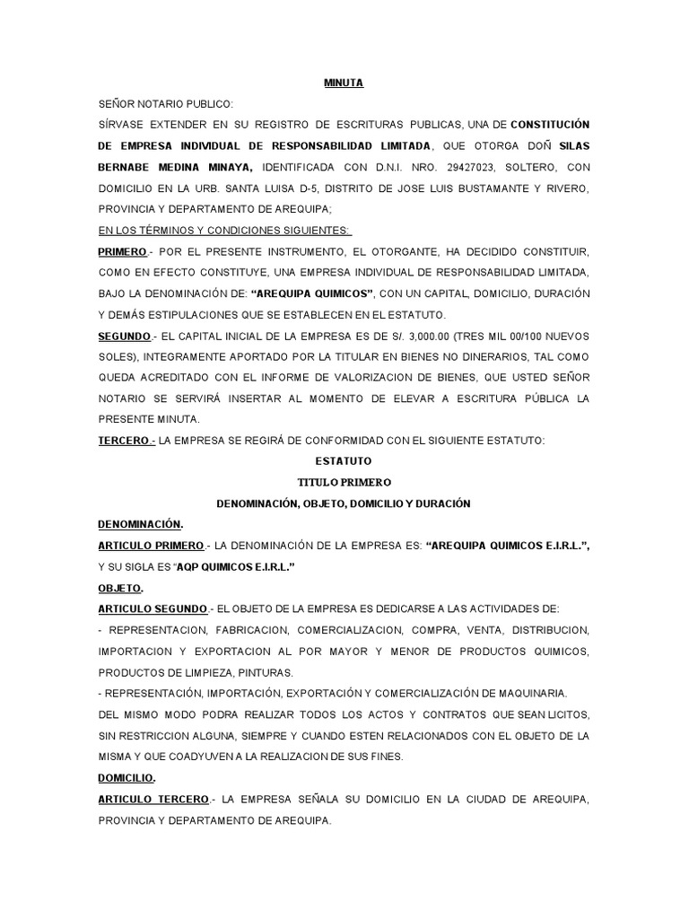 Modelo Constitución Eirl | PDF | Empresas | Dividendo Modelo Constitución Eirl | PDF | Empresas | Dividendo