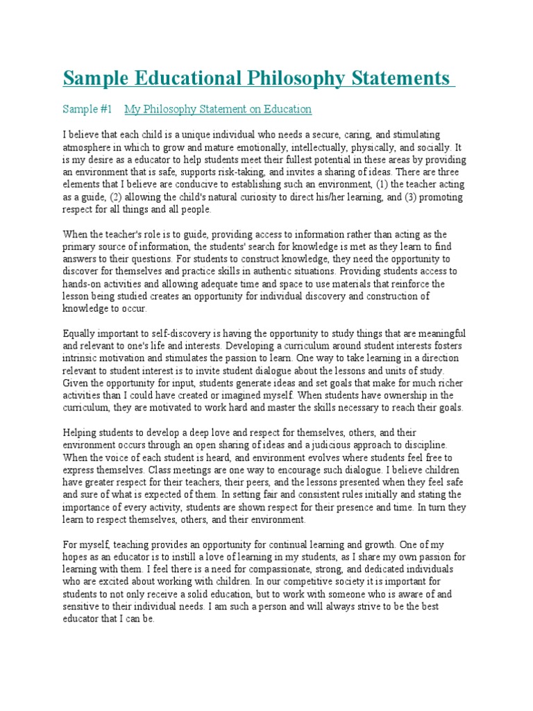 Educational Philosophy Statement Samples | PDF | Philosophy Of ...