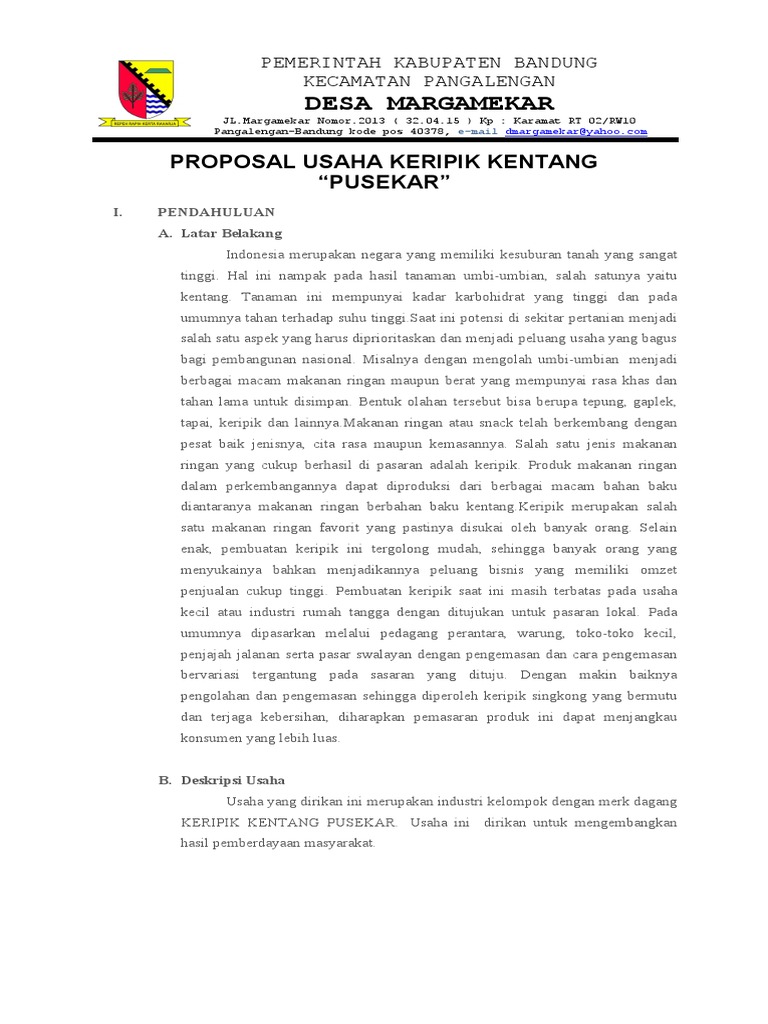 Proposal Usaha Keripik Kentang (Kube) | PDF