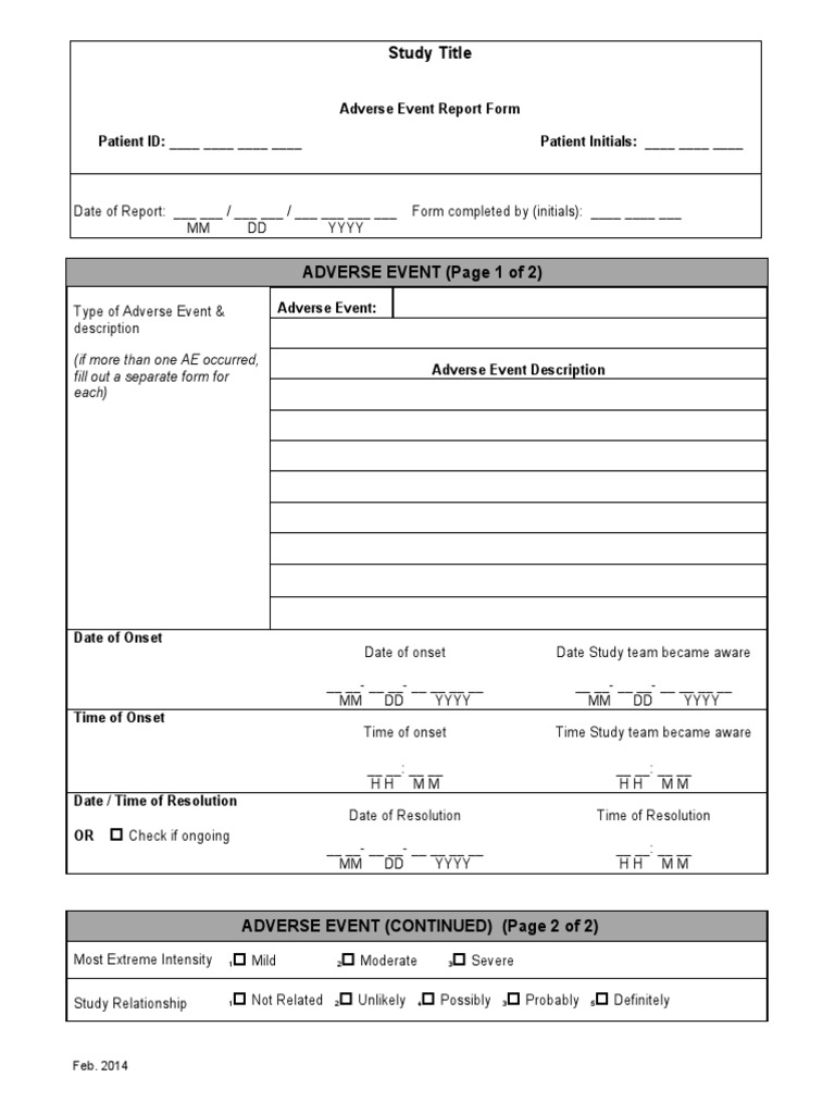 Study Title: Adverse Event Report Form Patient ID: - Patient Initials ...