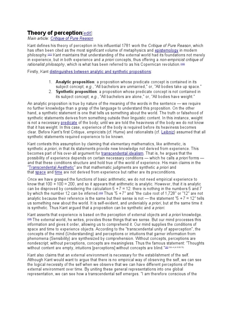 Theory of Perception | PDF | A Priori And A Posteriori | Critique Of ...
