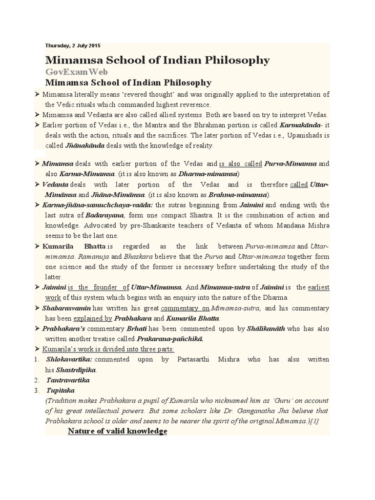 MIMAMSA PHILOSOPHY Thursday | PDF | Vedas | Vedanta