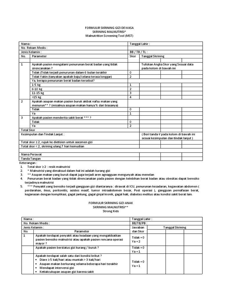 Formulir Skrining Gizi | PDF