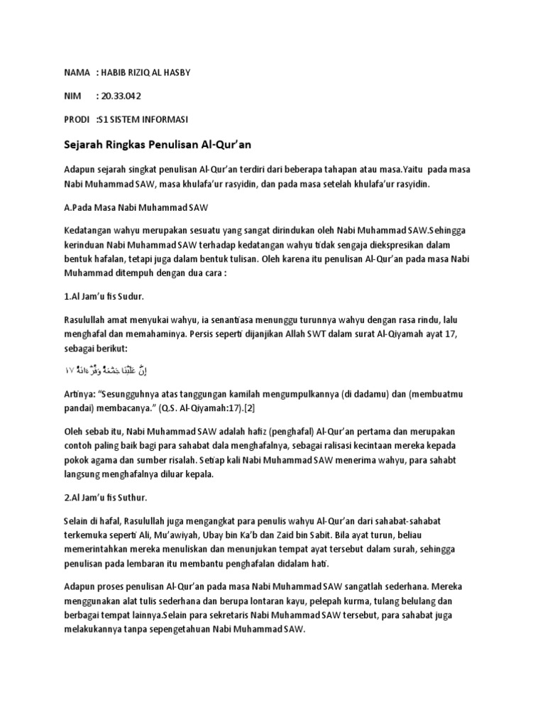 Sejarah Penulisan Dan Pembukuan Al Qur An Pdf