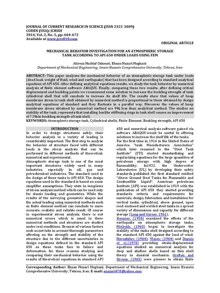 Variable Design Point Method For Storage Tanks | PDF | Stress–Strain ...
