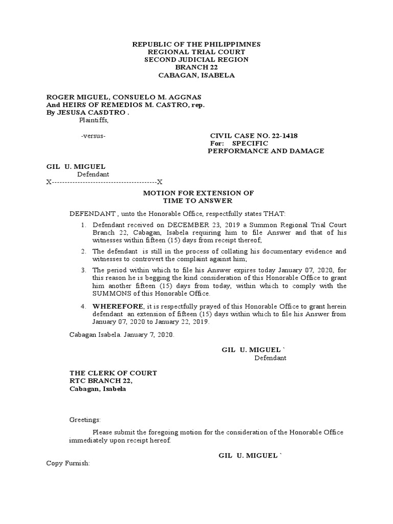 MOTION - FOR - EXTENSION of Time | PDF | Prosecutor | Separation Of Powers