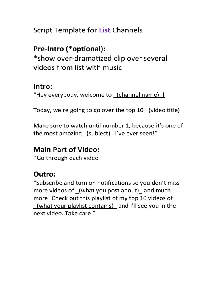 Script Template For List Channels | PDF