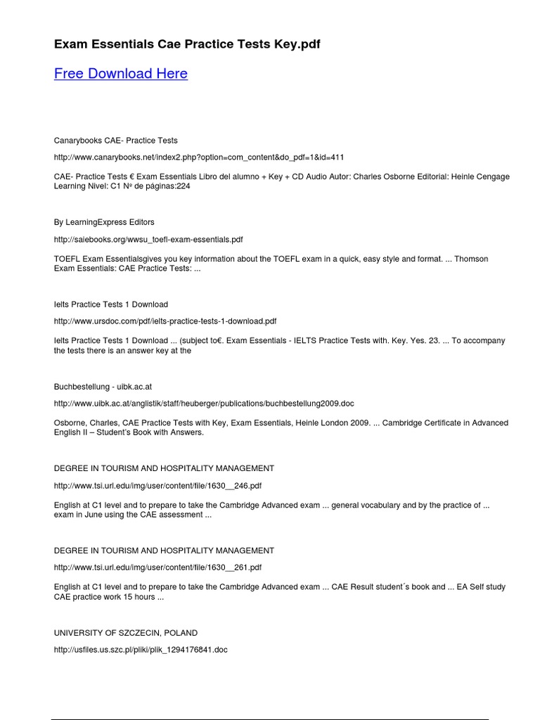 Free Download Here: Exam Essentials Cae Practice Tests Key PDF | PDF ...