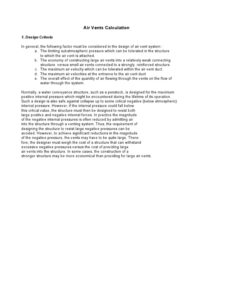 Air Vents Calculation: 1. Design Criteria | PDF