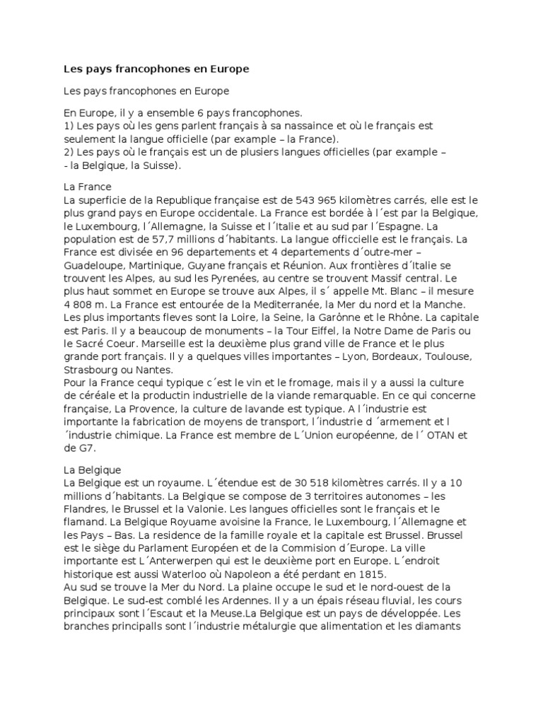 Pays francophones en Europe | PDF | Belgique | France