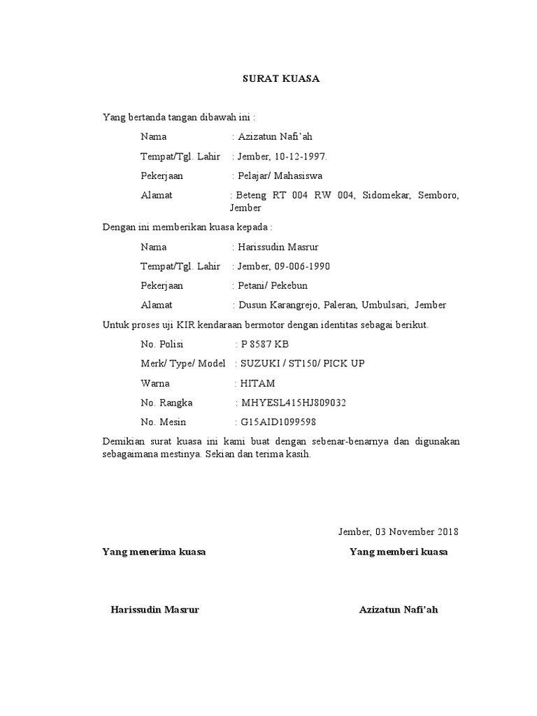 Surat Kuasa Uji Kir Hrs | PDF