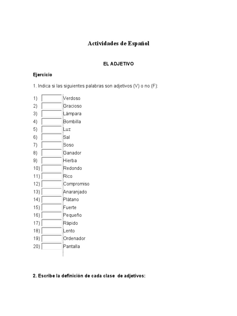 El Adjetivo y Sus Clases | PDF | Adjetivo | Morfología
