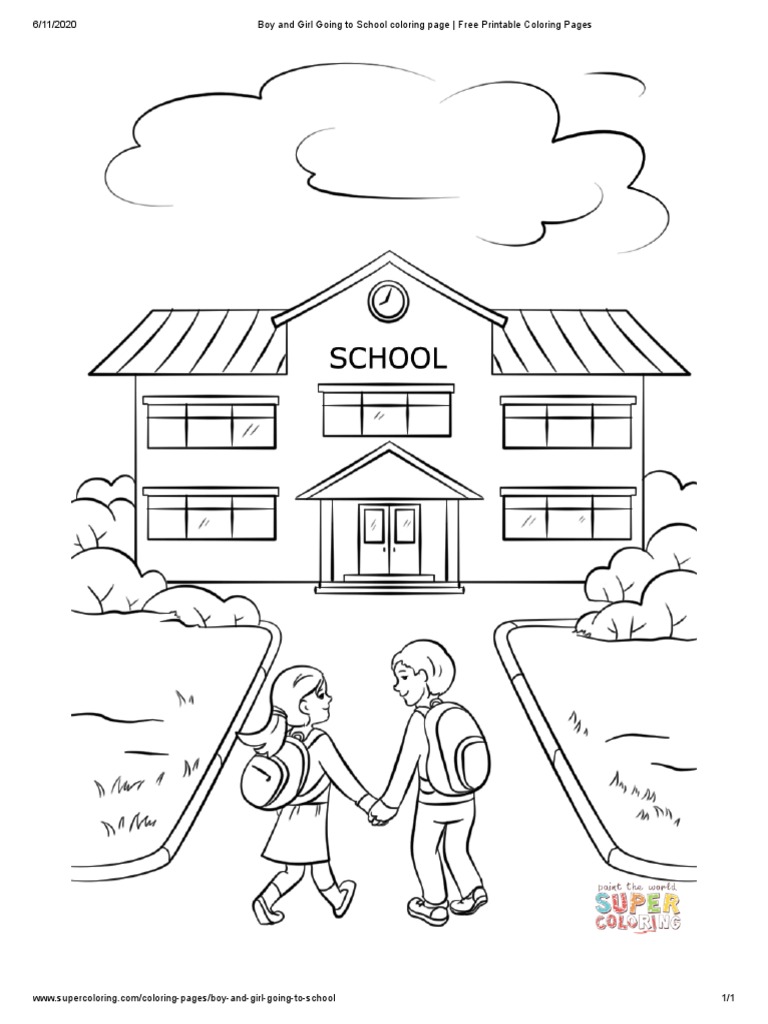 Boy and Girl Going To School Coloring Page - Free Printable Coloring ...