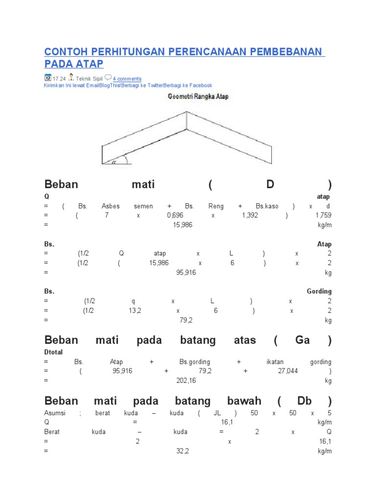 Contoh Perhitungan Perencanaan Pembebanan Pada Atap | PDF