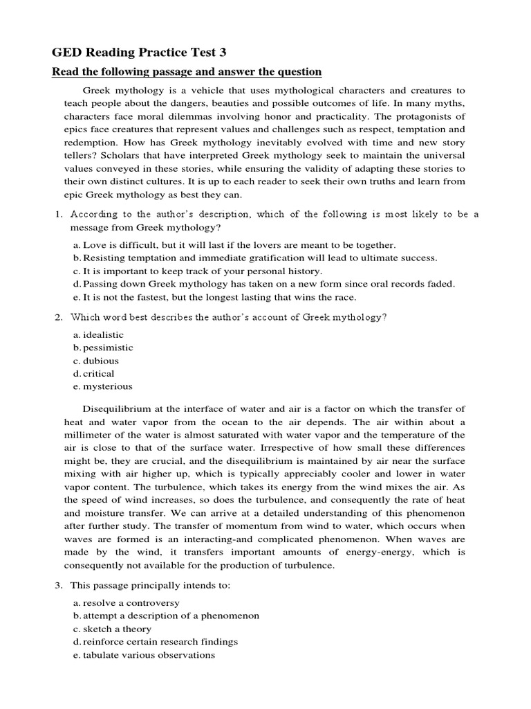 GED Reading Practice Test 3 | PDF | Swimming | Wound