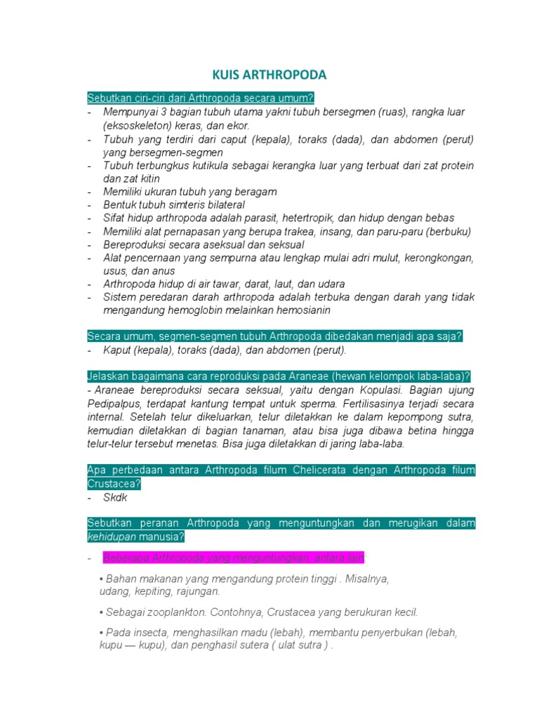 Ciri-Ciri dan Peranan Arthropoda | PDF