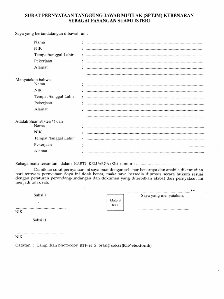 Blanko SPTJM Suami Istri SMD | PDF