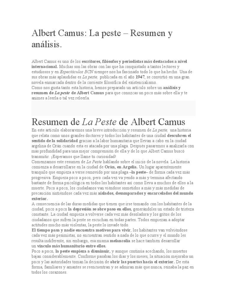 LA PESTE de Albert Camus | PDF
