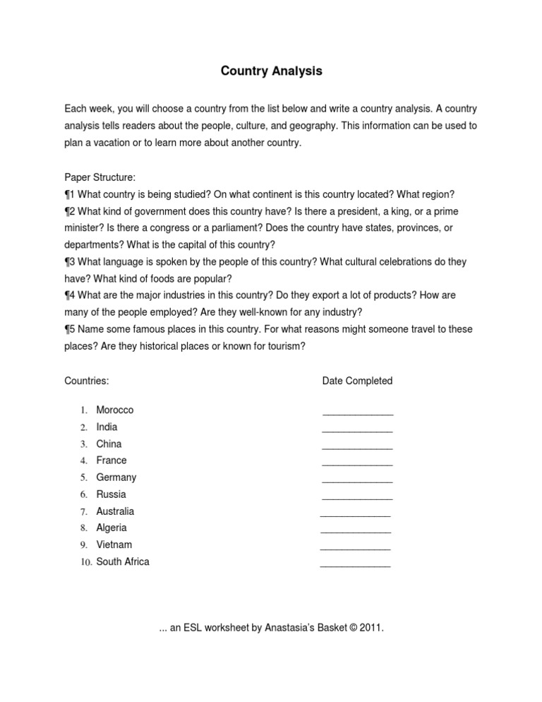 Country Analysis - ESL Writing | PDF | Travel