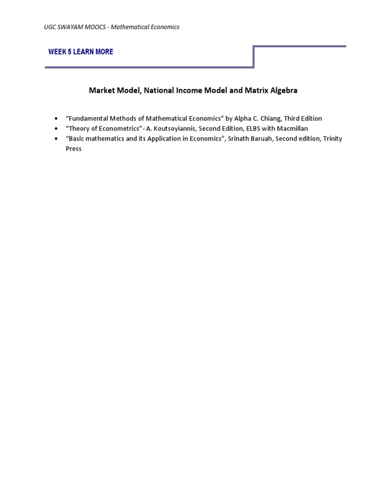 Ref 05 Market Model, National Income Model and Matrix Algebra | PDF