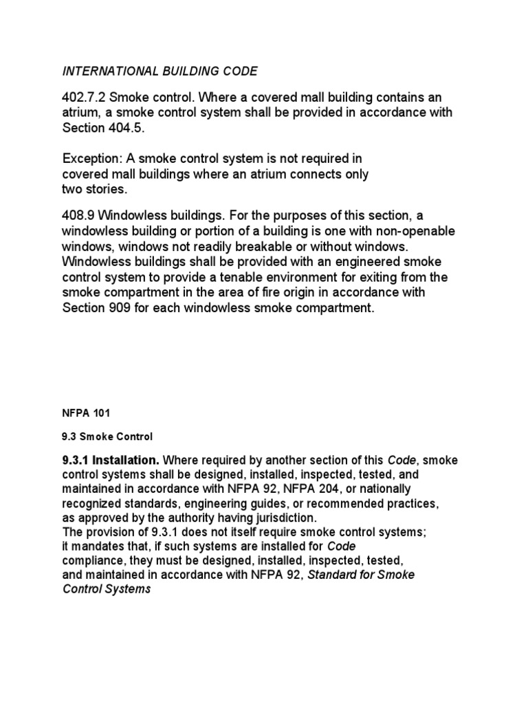 Smoke Control Requirements for Atriums and Windowless Buildings ...