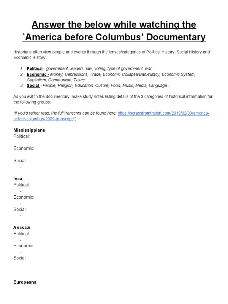 America Before Columbus Documentary Package | PDF