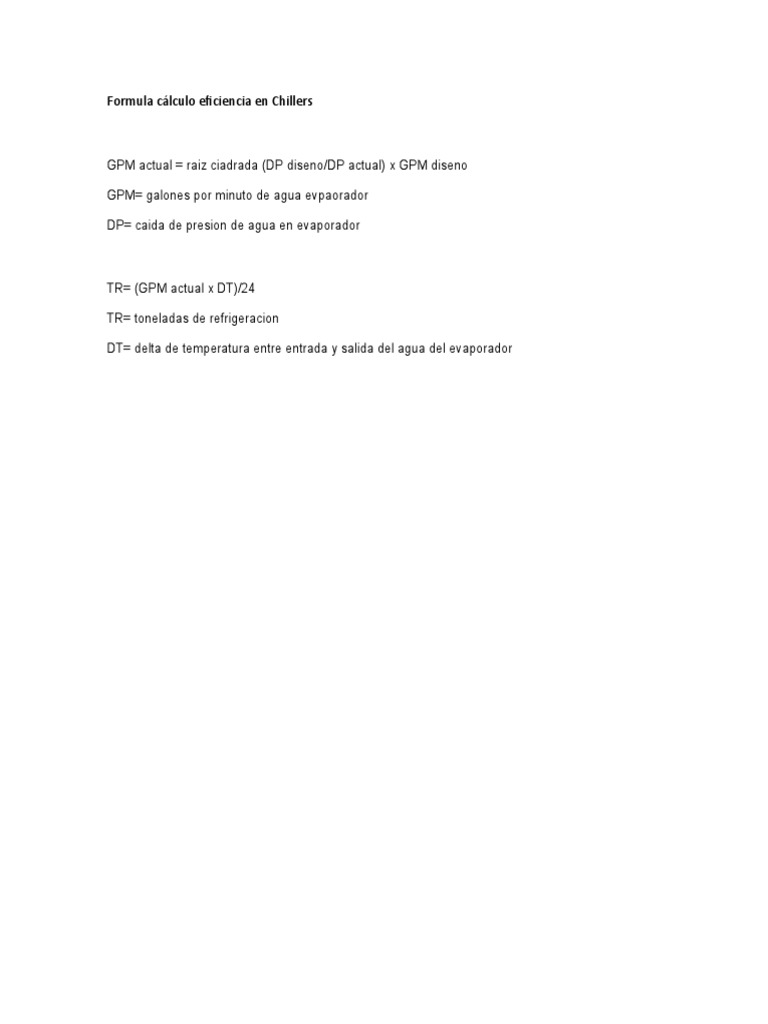 Formula Cálculo Eficiencia en Chillers | PDF