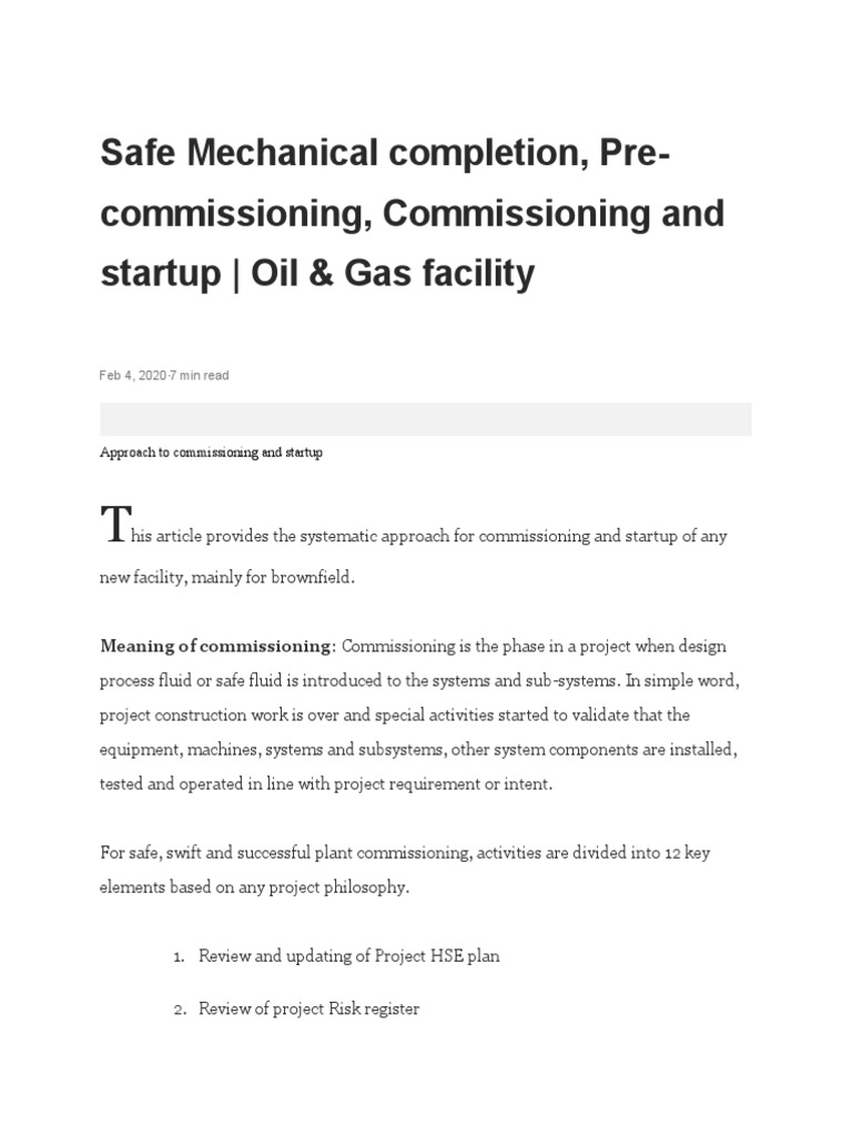 Oil & Gas Commissioning Procedures | PDF | Safety | Instrumentation