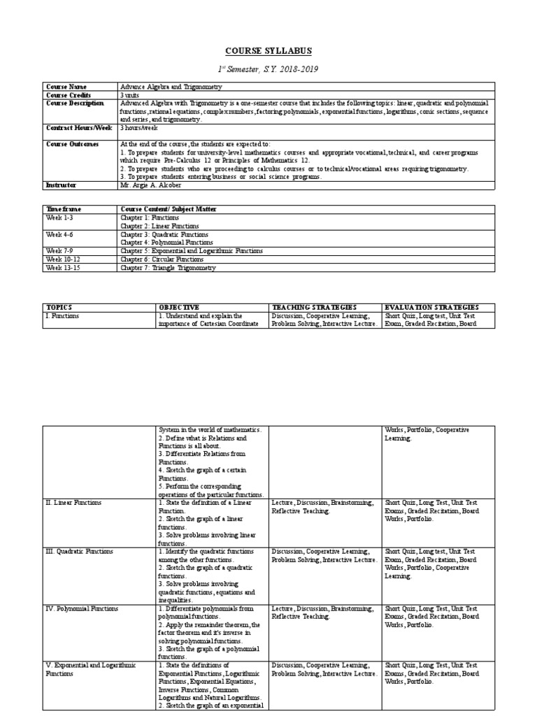 Advanced Algebra and Trigonometry | PDF | Exponential Function ...