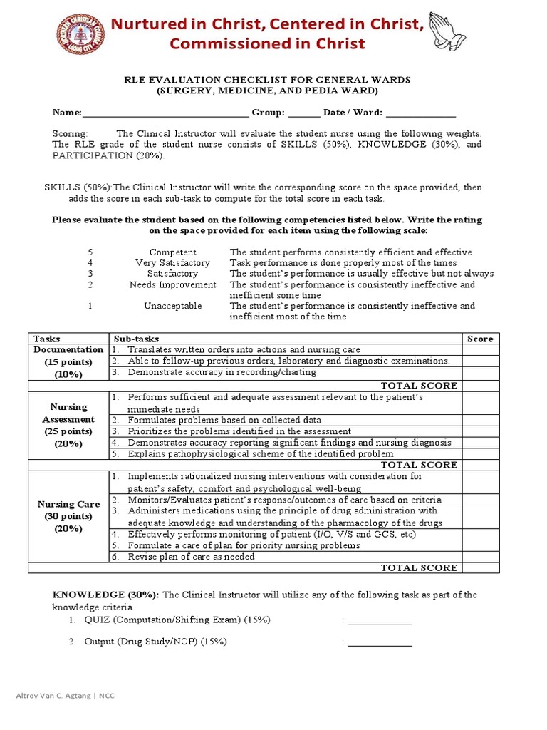 Individual Rle Checklist Per Rotation On General Ward Surgery and Ortho and Medicine and Pedia ...